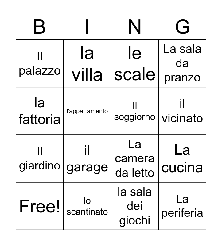 La Casa Bingo Card