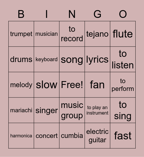 La musica Bingo Card