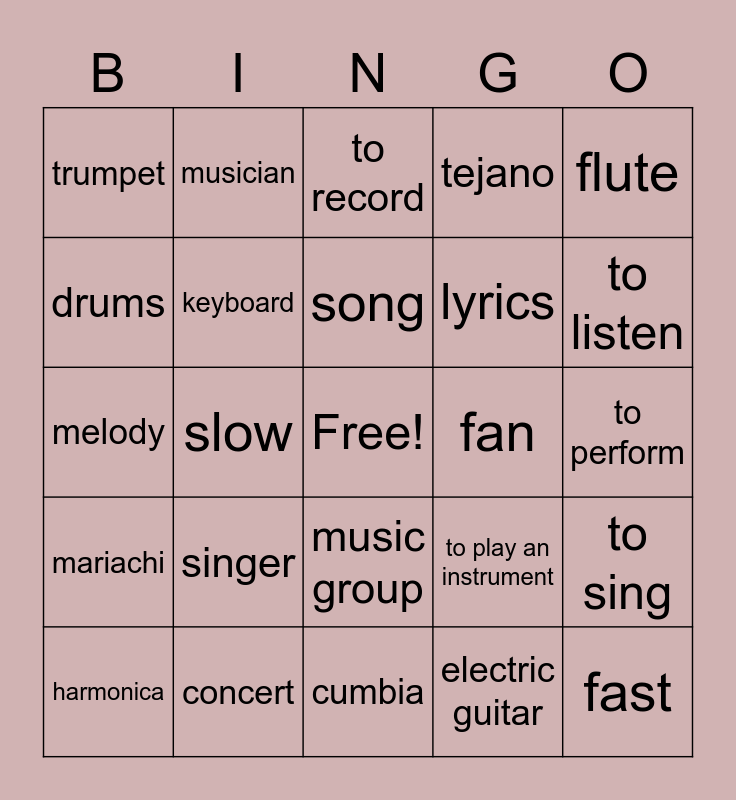 La musica Bingo Card