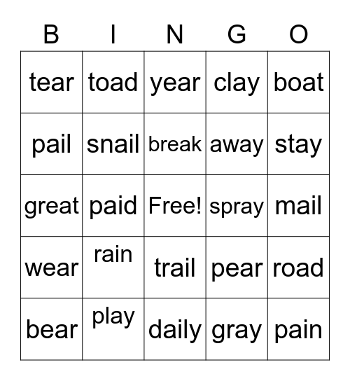 Vowel Teams Bingo Card