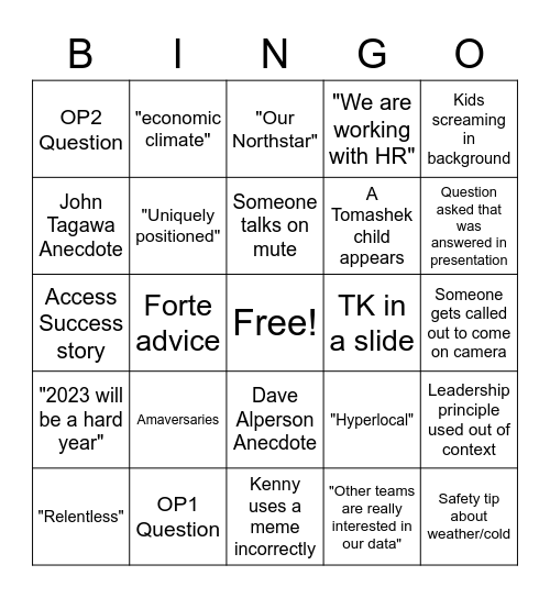 Town Hall Bingo Card