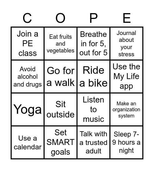 Coping with Stress Bingo Card