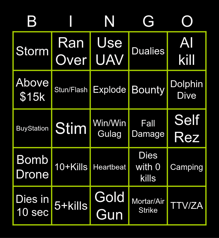 Warzone Bingo Card