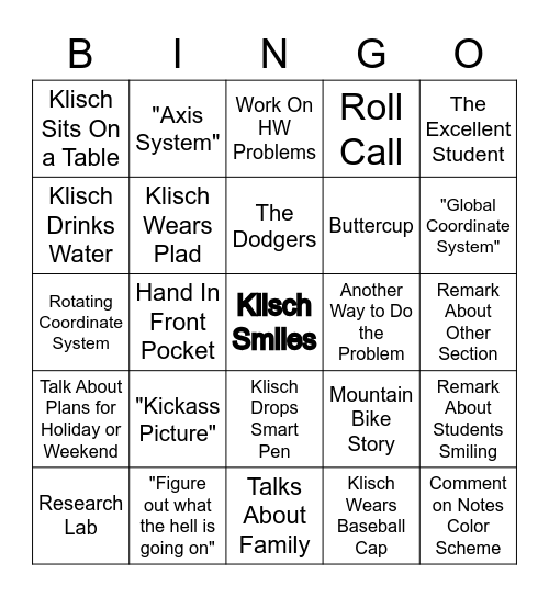 Klisch Intermediate Dynamics Bingo Card