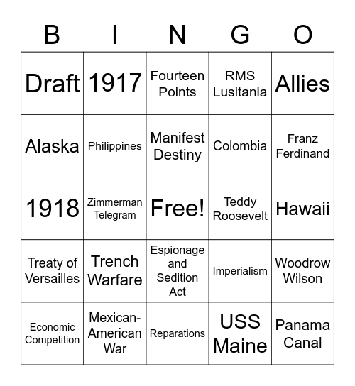 Imperialism & WWI Bingo Card