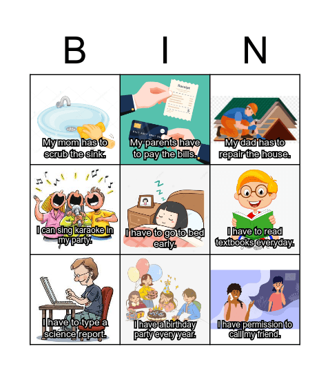 Family Life Bingo Card