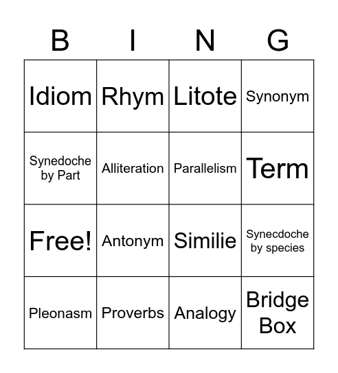 Analogies Bingo Card