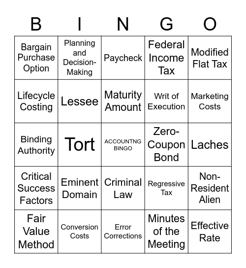 ACCOUNTING BINGO Card