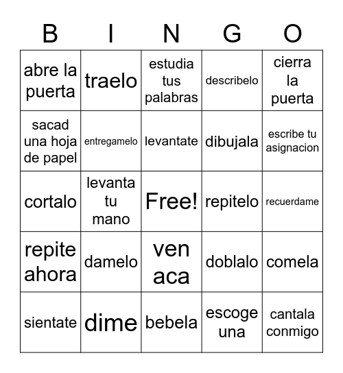 Mandatos Bingo Card