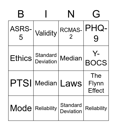Assessments Final Self-Evaluation Bingo Card