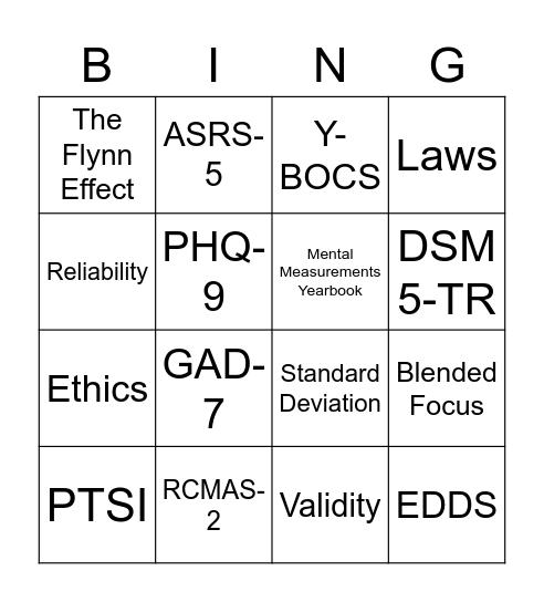 Assessments Final Self-Evaluation Bingo Card