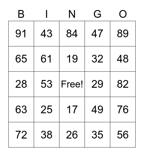 Numbers with Tens and Ones Bingo Card