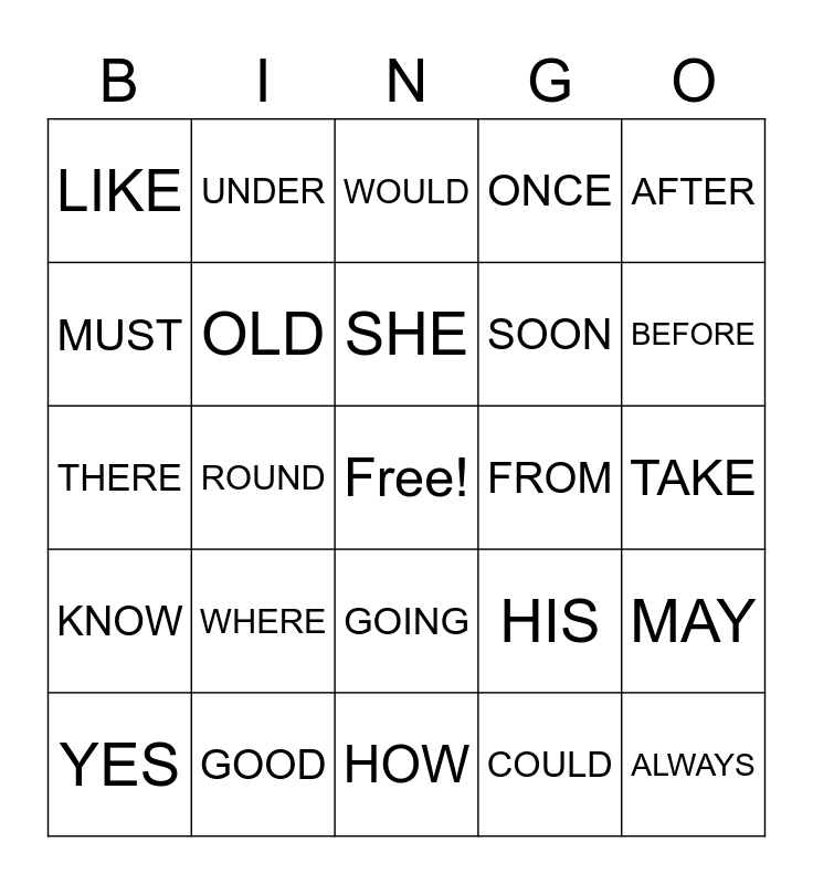 2ND GRADE SIGHT WORDS Bingo Card