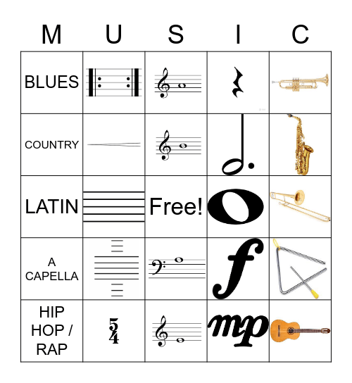 General Music Bingo Card
