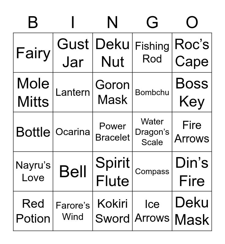 Gousse Round 1 (Zelda Items) Bingo Card