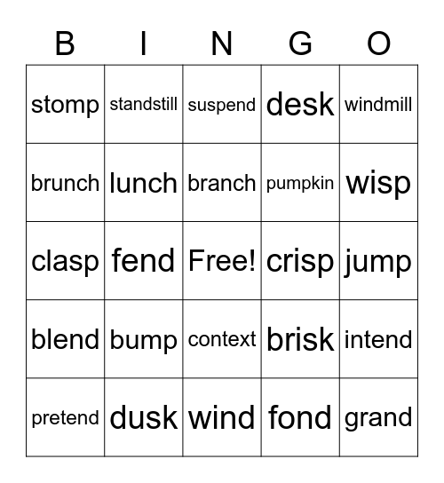 Ending Blends Bingo Card