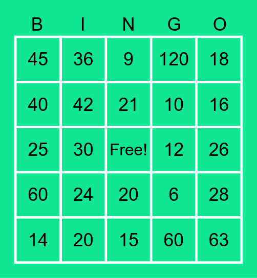 Least Common Multiple Bingo Card