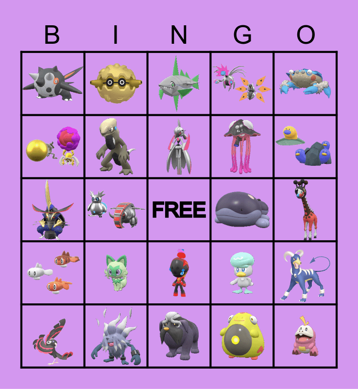 Pokémon Violet Shiny Bingo Card