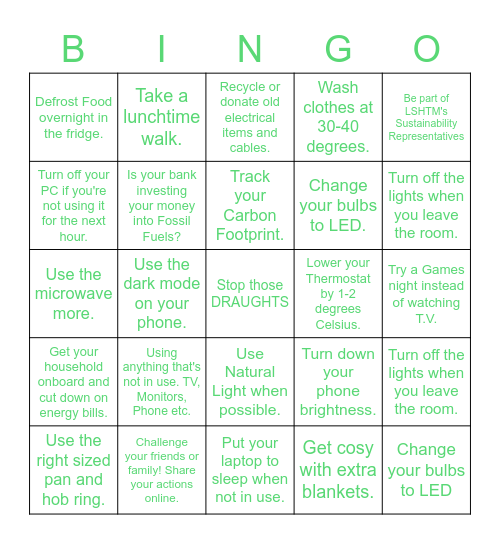 Power Down Challenge! Bingo Card