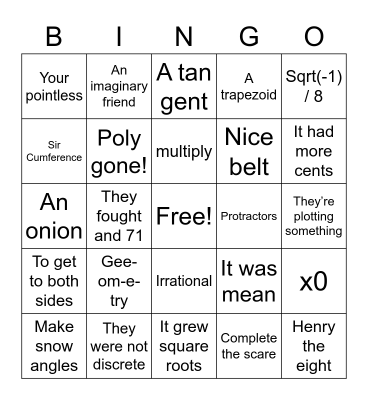 Math Humor Bingo Card