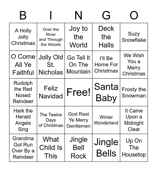 Christmas Music Bingo Card