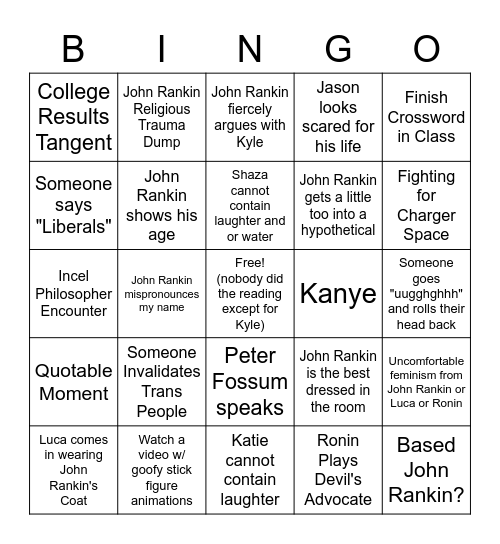 Philosophy Class Bingo Card