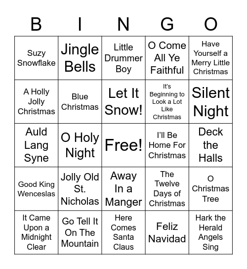 Christmas Music Bingo Card