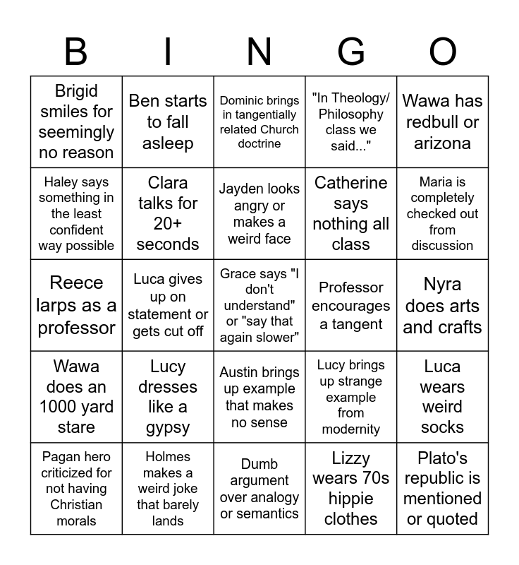 Section 10 Bingo! Bingo Card