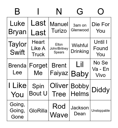 Music Bingo Round Three Bingo Card