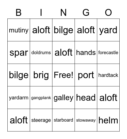 sailing Terms Bingo Card