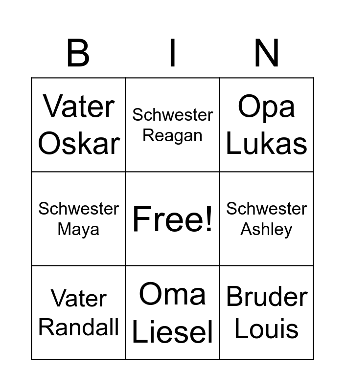 die Familie Bingo Card