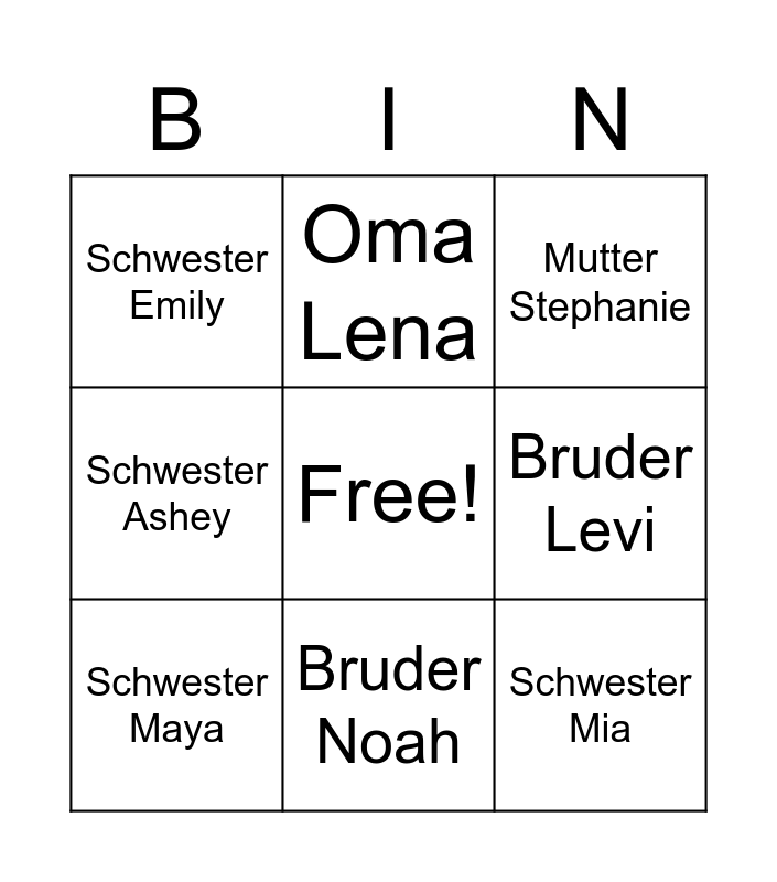 die Familie Bingo Card