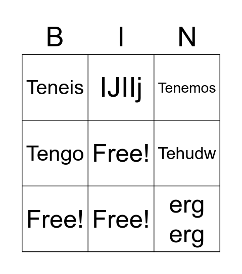 TENER Bingo Card