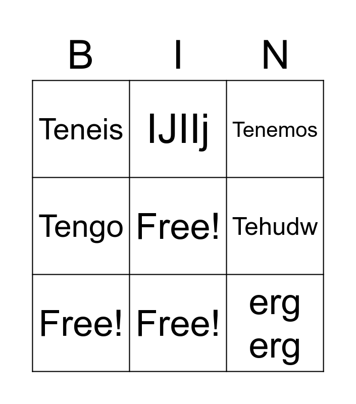 TENER Bingo Card