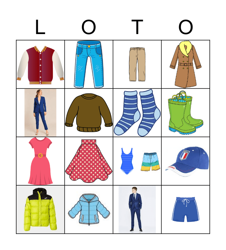 6B Les Vêtements Bingo Card