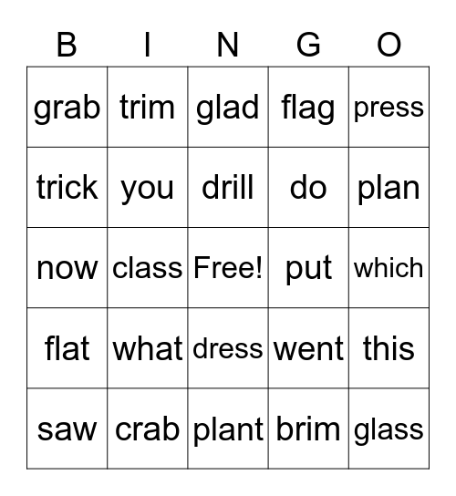 L-blends and R-blends Bingo Card