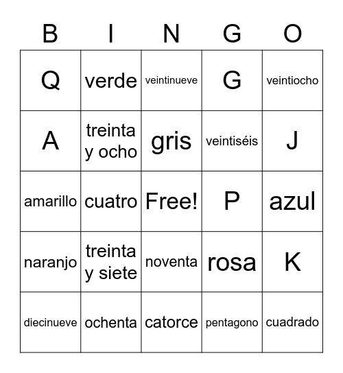The Mandala School Spanish Bingo Card