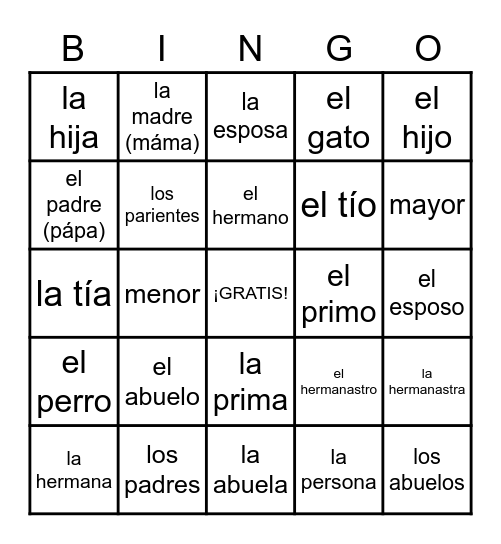 Familia Bingo Card