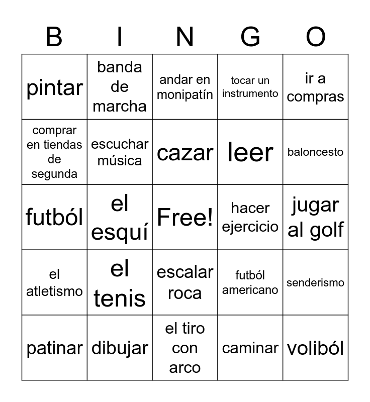 Los Pasatiempos Bingo Card