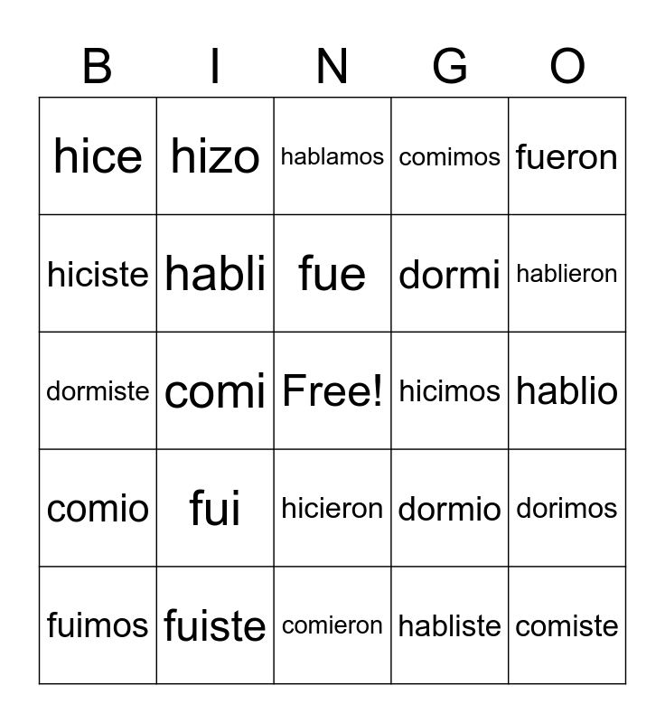 Pita Bingo Card