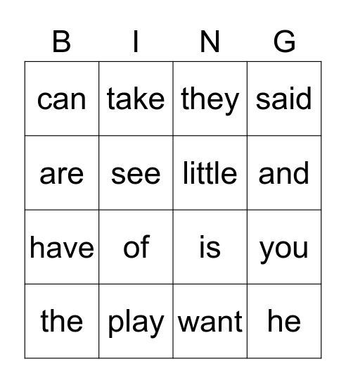 First Grade Bingo Card