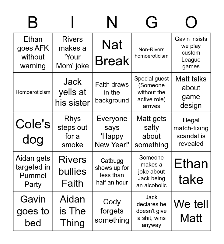Temp Name New Year's Bingo Card V2 Bingo Card