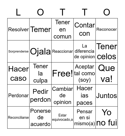 Realidades 3 Cap.4-2 Bingo Card
