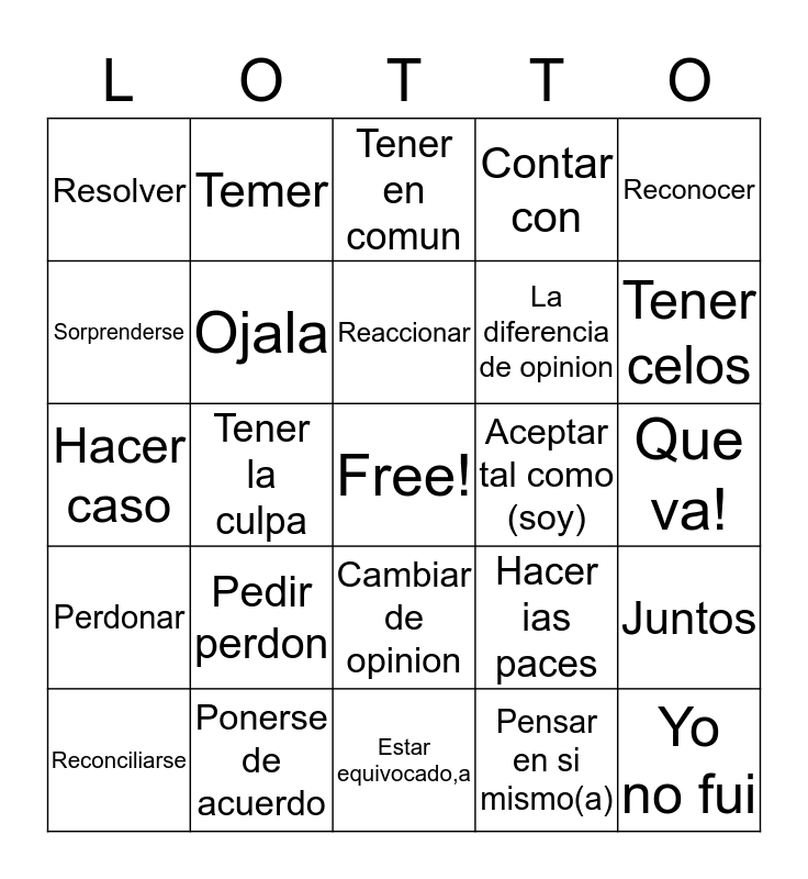 Realidades 3 Cap.4-2 Bingo Card
