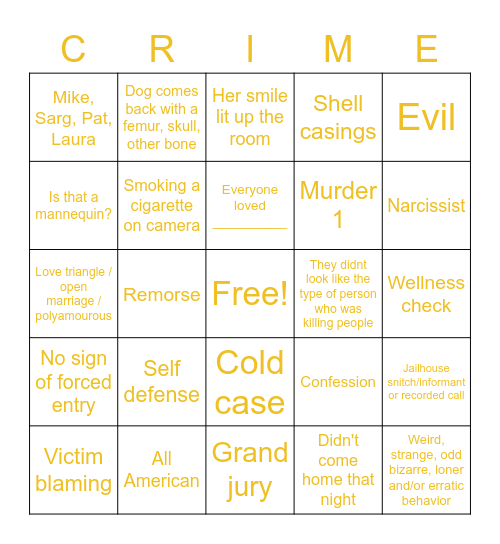 Crime 3 Bingo Card