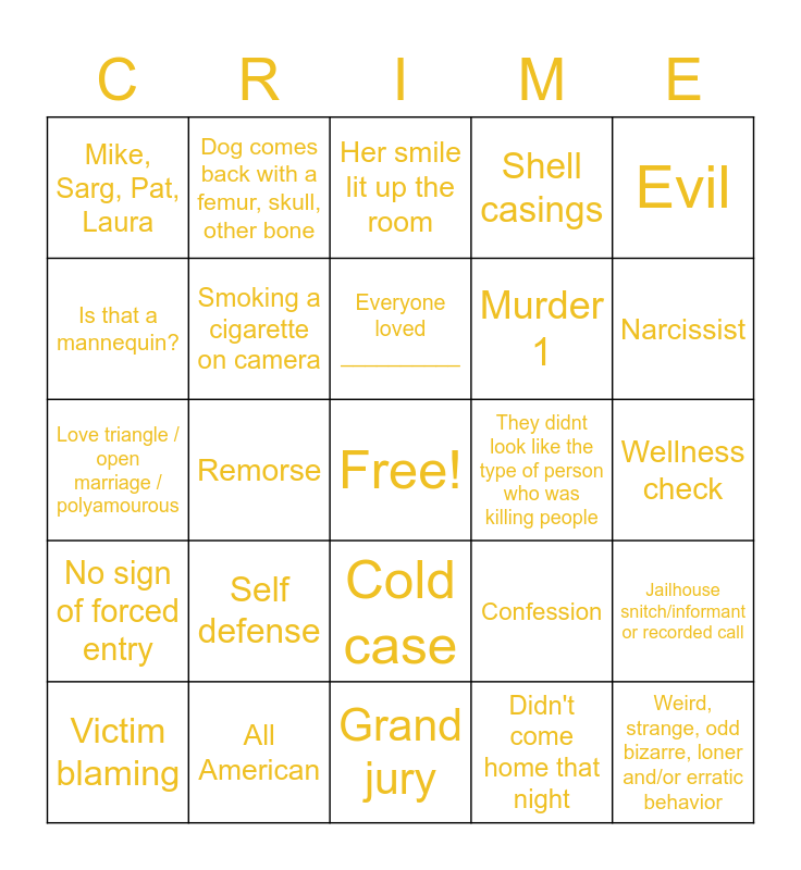 Crime 3 Bingo Card