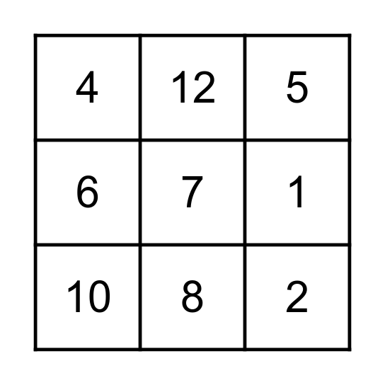 Bingo 1-12 Bingo Card