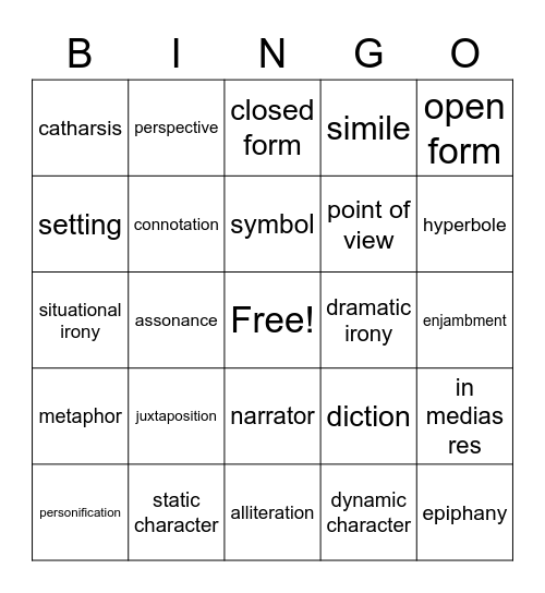 AP Lit Terms Bingo Card