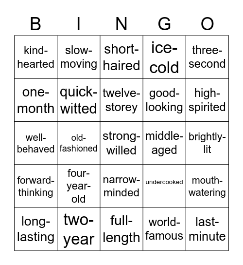 Compound adjectives BINGO! Bingo Card