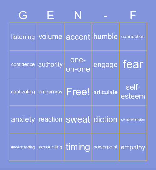 Gen-F Communications Bingo! Bingo Card